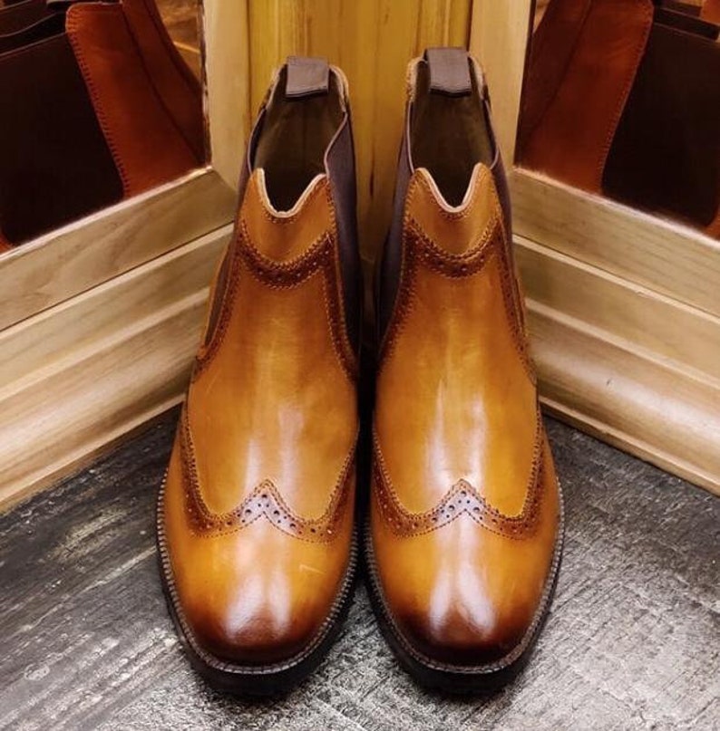 New Handmade Pure Tan Leather Chelsea Boot For Men's on Luulla