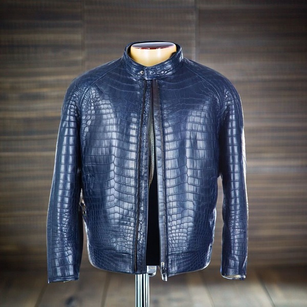 Handmade Pure Blue Crocodile Textured Leather Winter Fashion Jacket Men ...