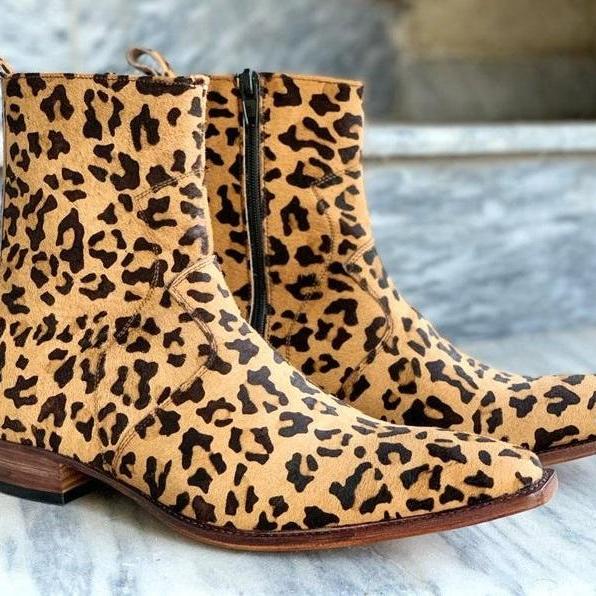 Bespoke Men's Handmade Millennial Leopard Print Genuine Leather Side ...