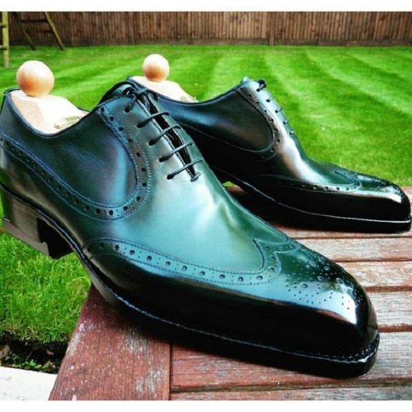 Handmade Green Brogue Dress Shoes For Men Men Brogue Dress Shoes With ...