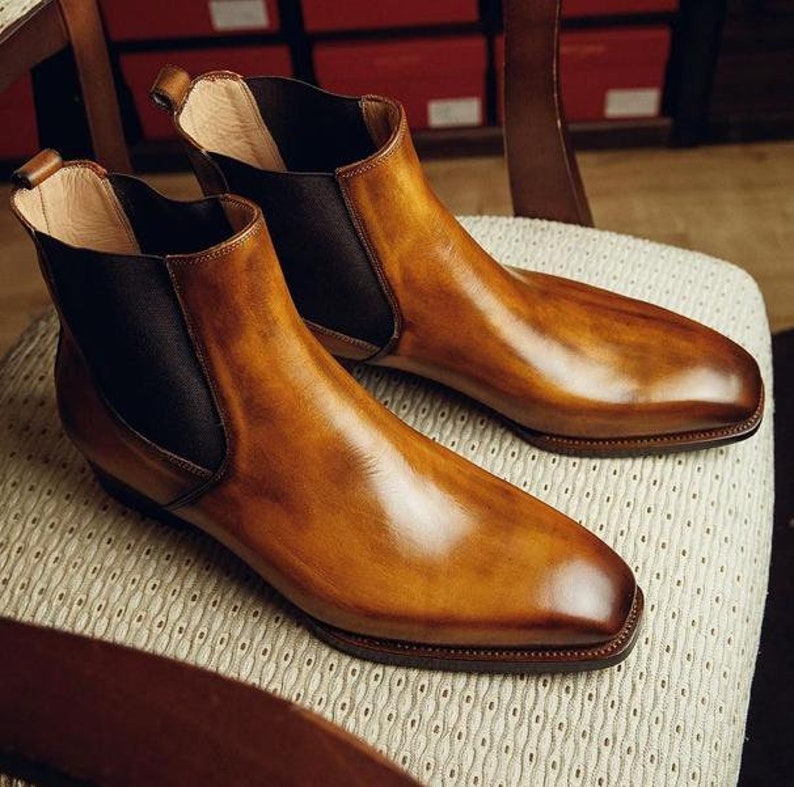 Pure Handmade Tan Shaded Leather Chelsea Boot For Men's on Luulla