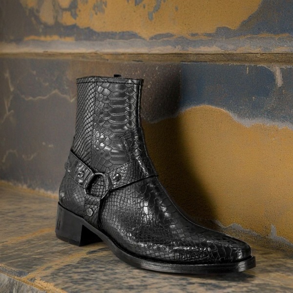 Handmade Python Textured Genuine Cow-hide Leather Zipper Long Boots For ...