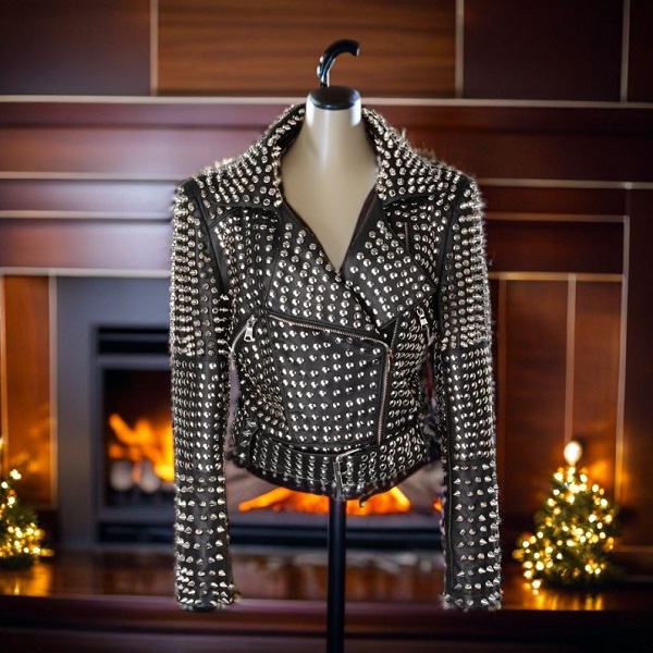 Rock Punk Gothic Silver Studded Brando Biker Leather Motorcycle Jacket ...